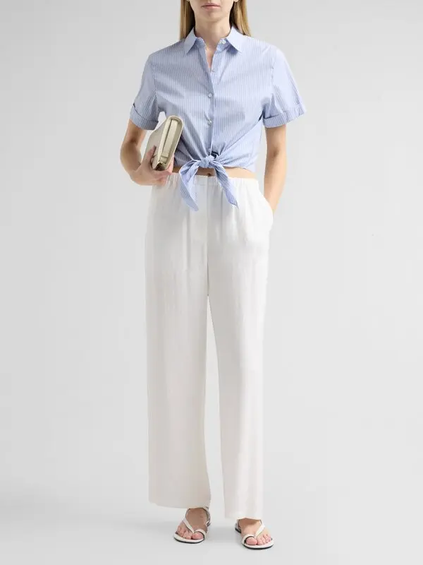 Theory Pinstriped Cotton-blend Tie-front Shirt - Blue Multi