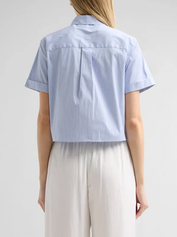 Theory Pinstriped Cotton-blend Tie-front Shirt - Blue Multi