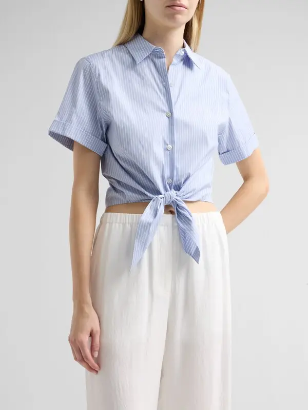 Theory Pinstriped Cotton-blend Tie-front Shirt - Blue Multi