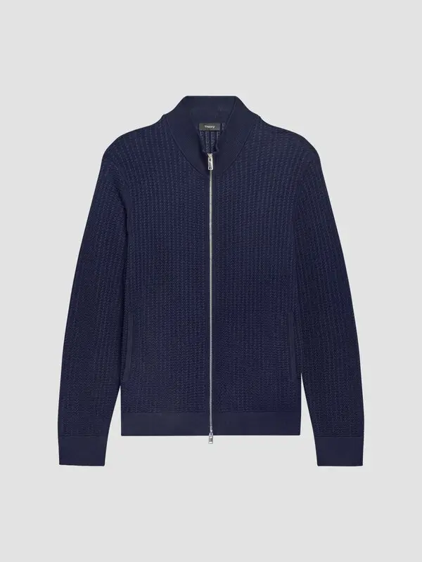 Theory Walton Knit Cotton Zip-front Sweater - Baltic