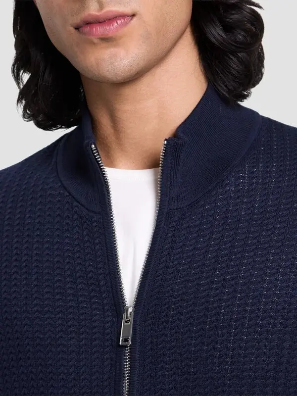 Theory Walton Knit Cotton Zip-front Sweater - Baltic