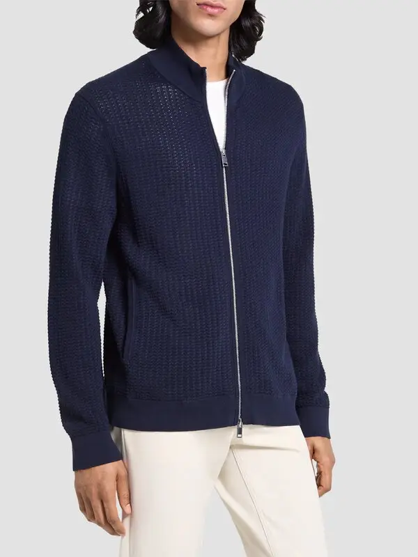 Theory Walton Knit Cotton Zip-front Sweater - Baltic