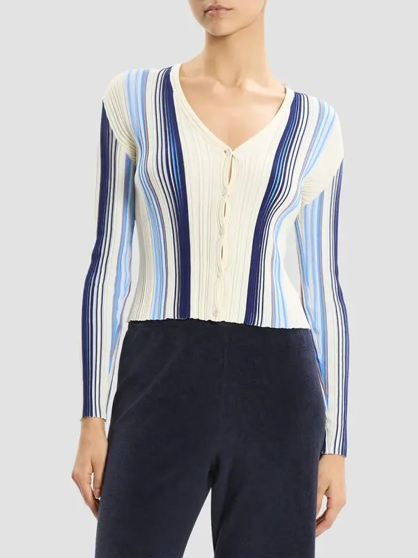 Theory Striped Cotton-blend Ribbed Cardigan - Ivory Multi