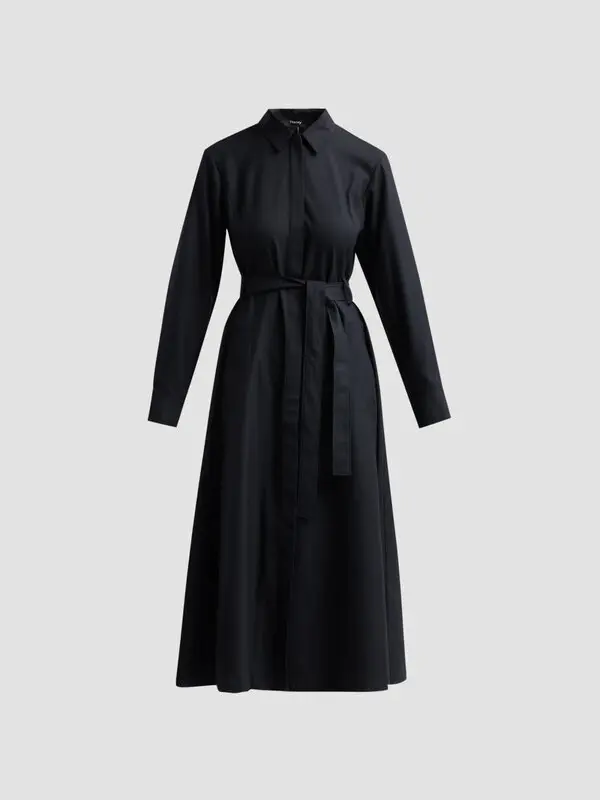 Theory Fit & Flare Midi Shirtdress - Black