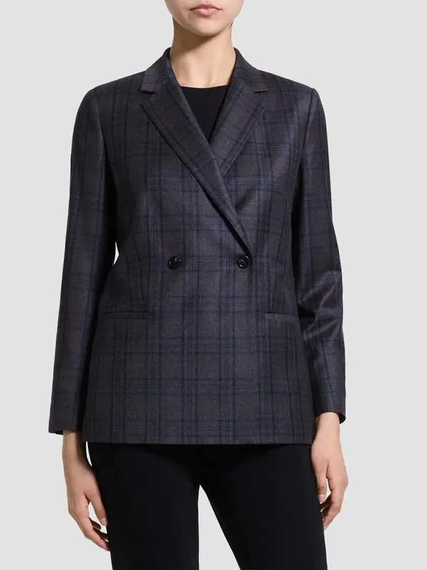 Theory Plaid Relaxed-fit Double-breasted Jacket