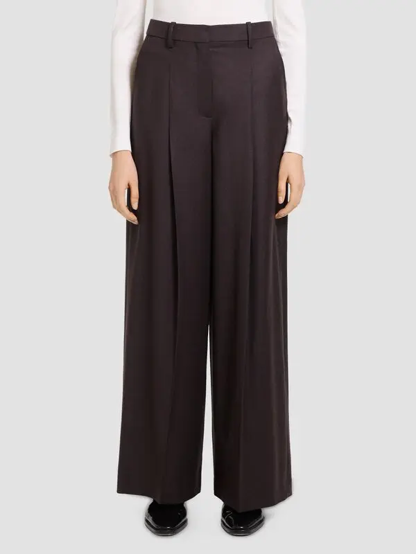 Theory Pleated Wool Wide-leg Trousers - Cacao