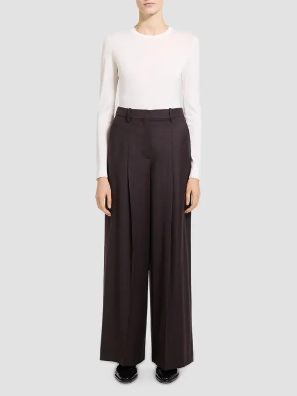 Theory Pleated Wool Wide-leg Trousers