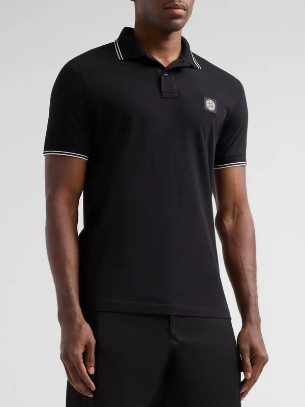 Stone Island Stretch Cotton Pique Polo Shirt - Black