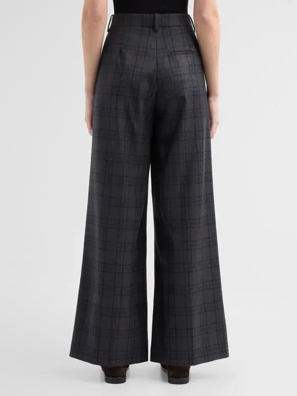 Theory Plaid Wool Wide-leg Trousers