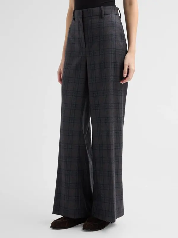 Theory Plaid Wool Wide-leg Trousers