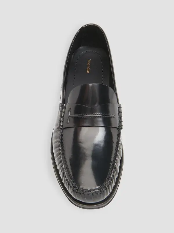 TOM FORD Burnished Leather Penny Loafers - Black