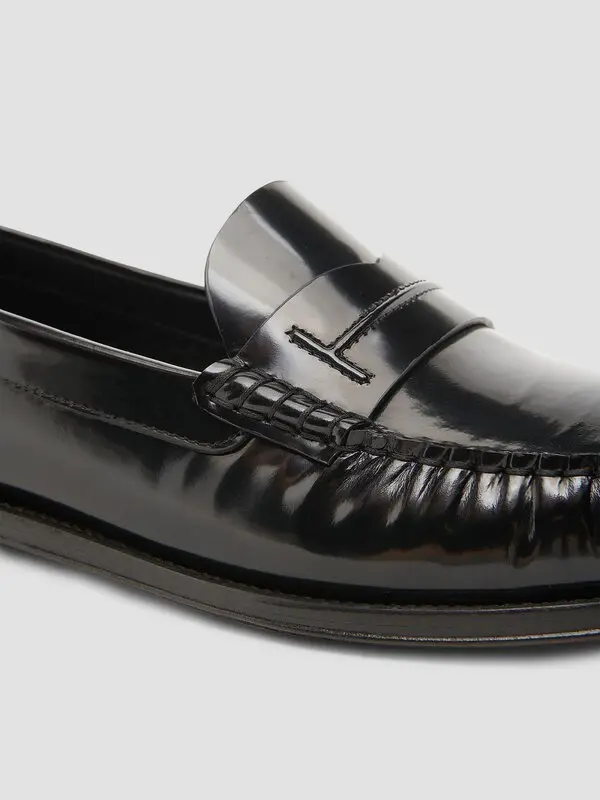 TOM FORD Burnished Leather Penny Loafers - Black