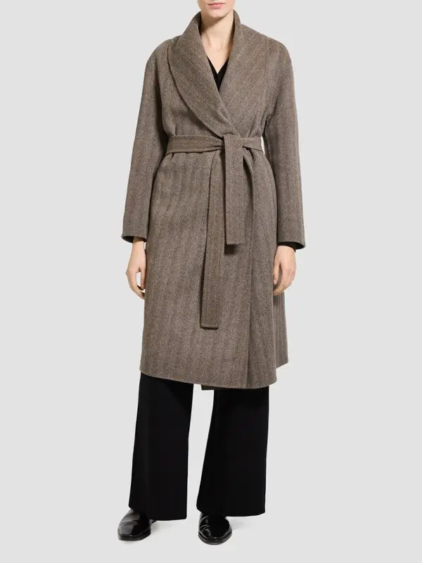 Theory Herringbone Wool-cashmere Shawl Coat