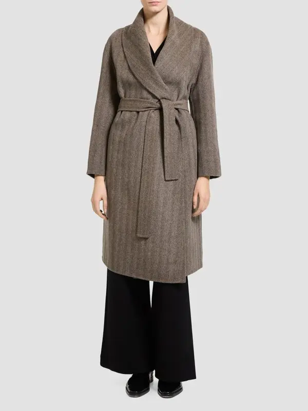 Theory Herringbone Wool-cashmere Shawl Coat