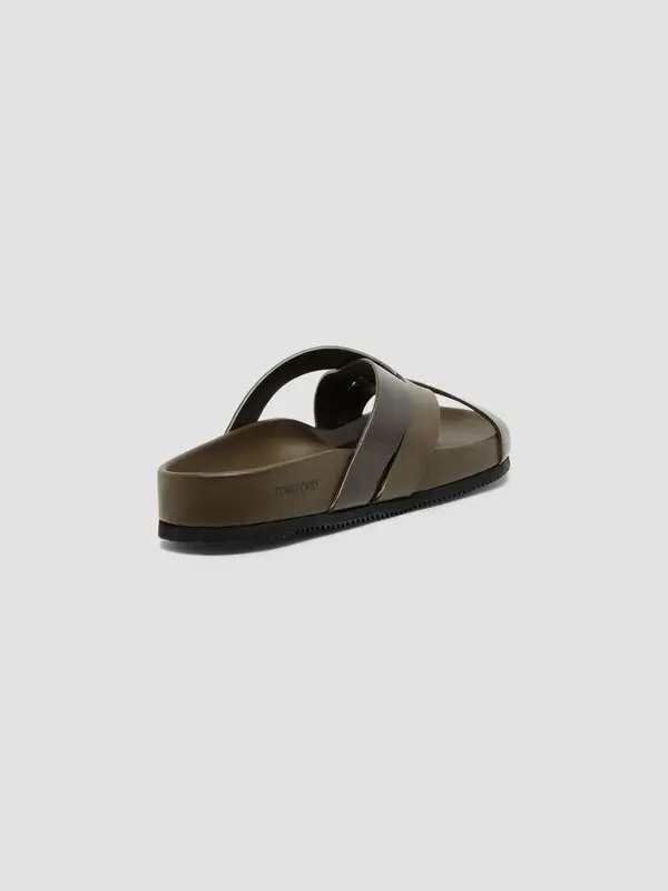 TOM FORD Crisscross Strap Leather Sandals - Dark Moss