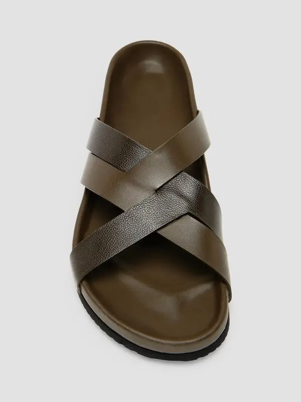 TOM FORD Crisscross Strap Leather Sandals - Dark Moss