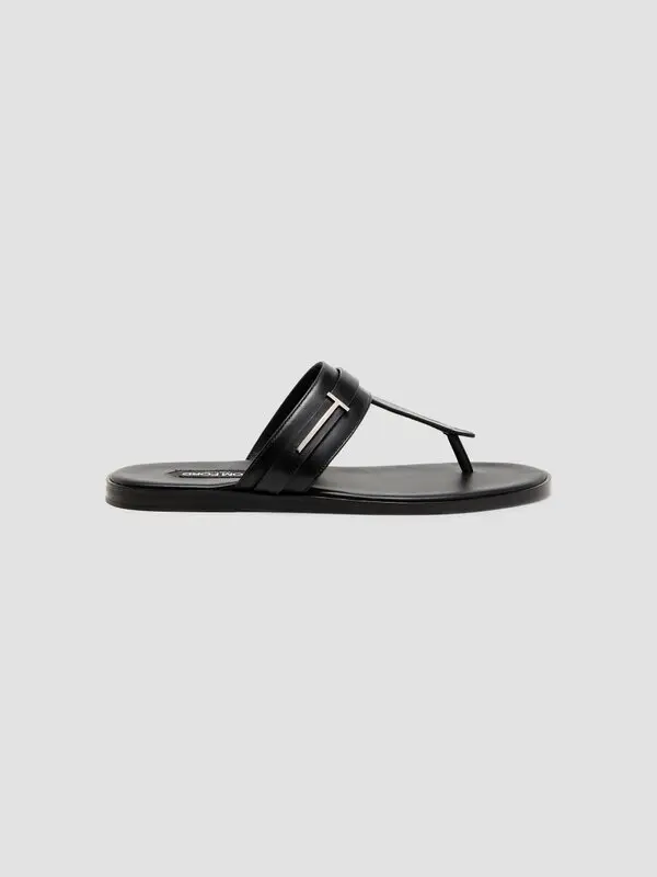 TOM FORD Logo Smooth Leather Sandals - Black