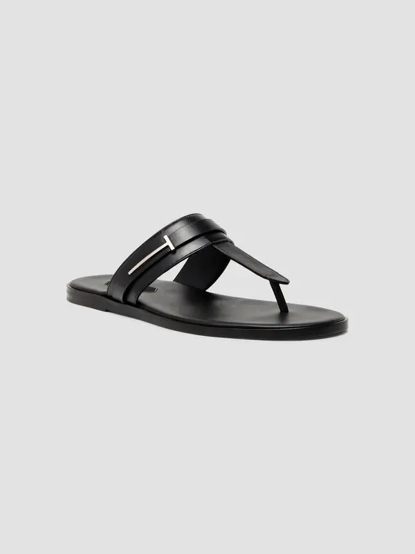 TOM FORD Logo Smooth Leather Sandals - Black