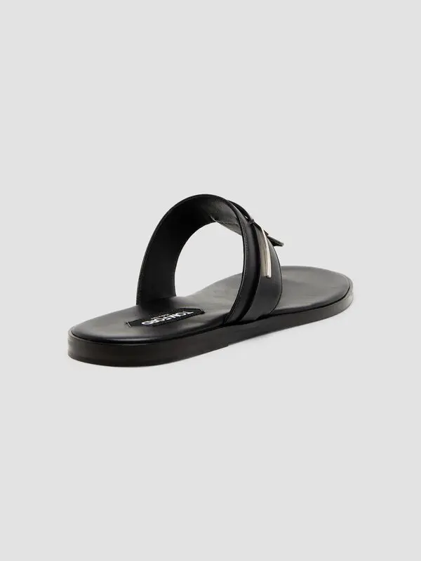 TOM FORD Logo Smooth Leather Sandals - Black