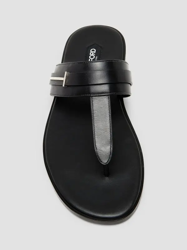 TOM FORD Logo Smooth Leather Sandals - Black
