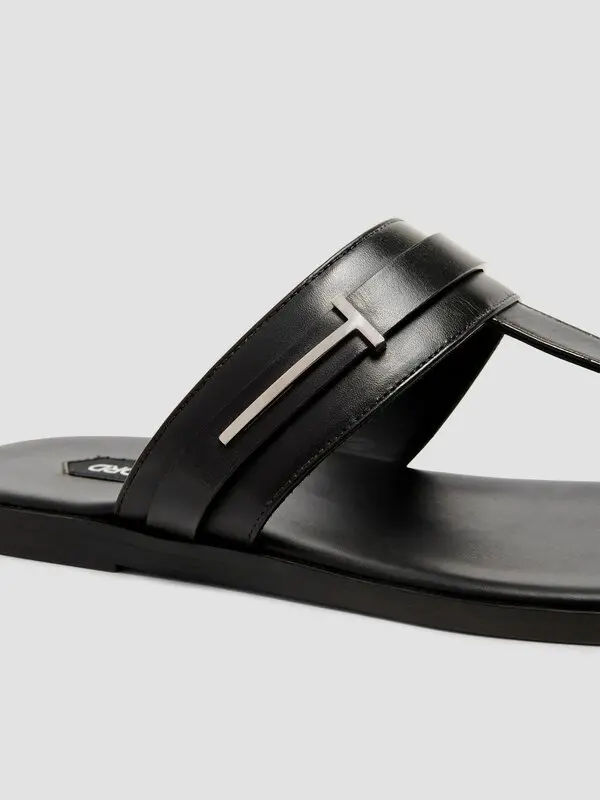 TOM FORD Logo Smooth Leather Sandals - Black