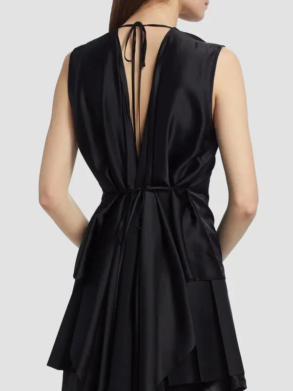 Helmut Lang Draped Silk Charmeuse Scarf Top - Black