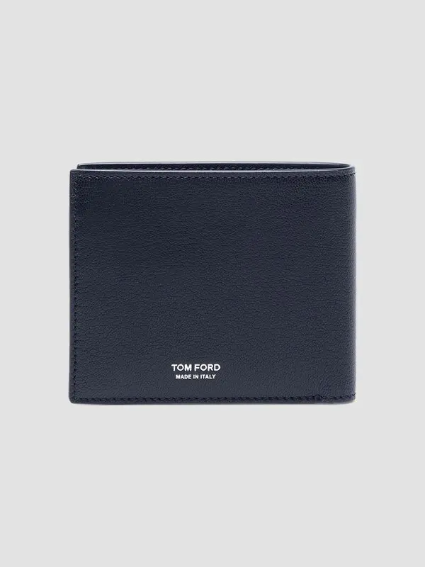 TOM FORD Elongated T-line Leather Bifold Wallet - Navy