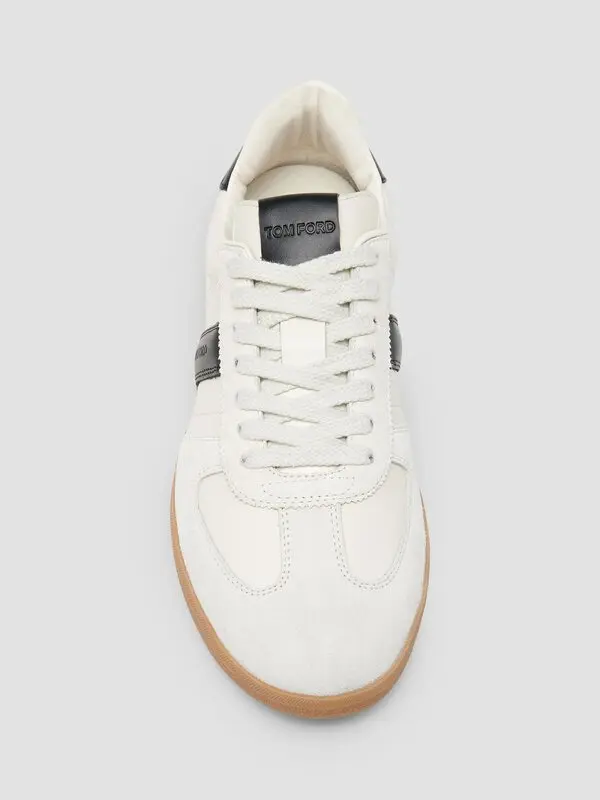 TOM FORD T-bar Leather & Suede Low-top Sneakers - White Black Amber
