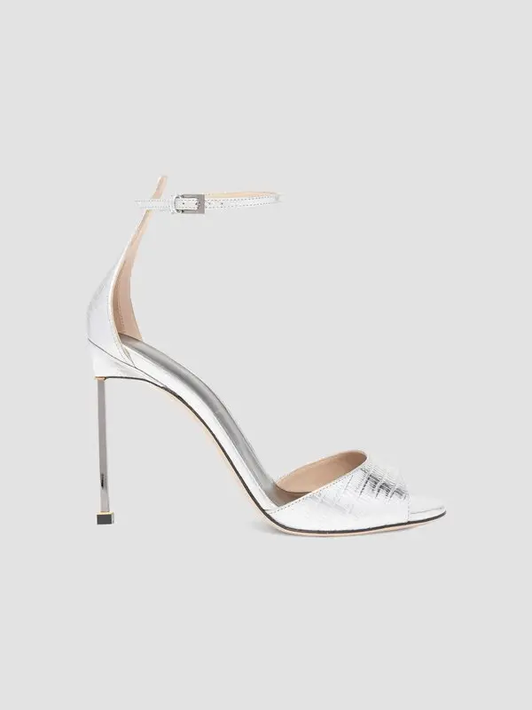 TOM FORD 105mm Snake-embossed Leather Sandals - Silver
