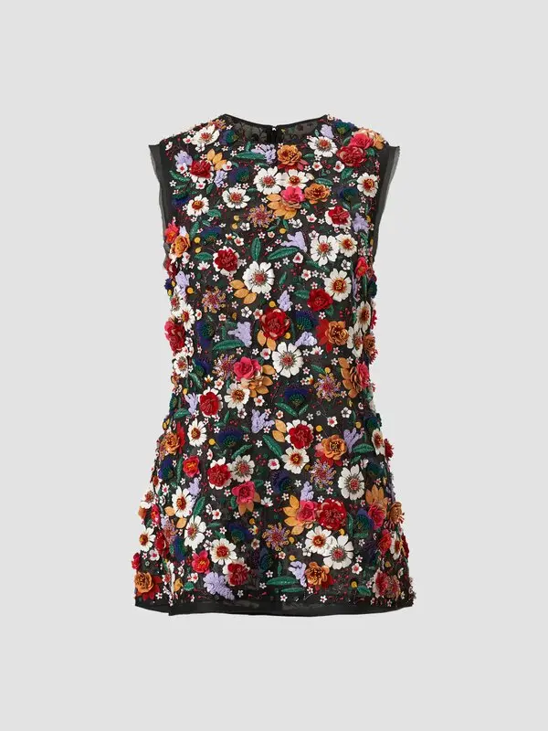 Carolina Herrera 3d Floral Silk Sleeveless Top - Black Multi