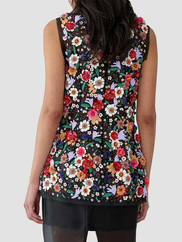 Carolina Herrera 3d Floral Silk Sleeveless Top
