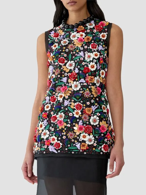 Carolina Herrera 3d Floral Silk Sleeveless Top