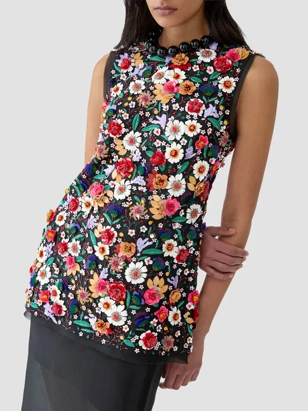 Carolina Herrera 3d Floral Silk Sleeveless Top