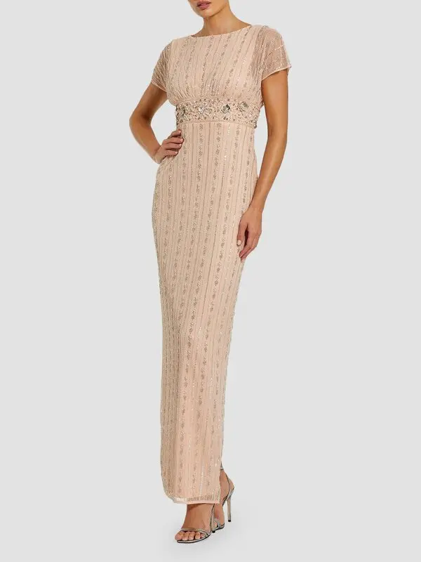 Mac Duggal Embellished Mesh Blouson Column Gown