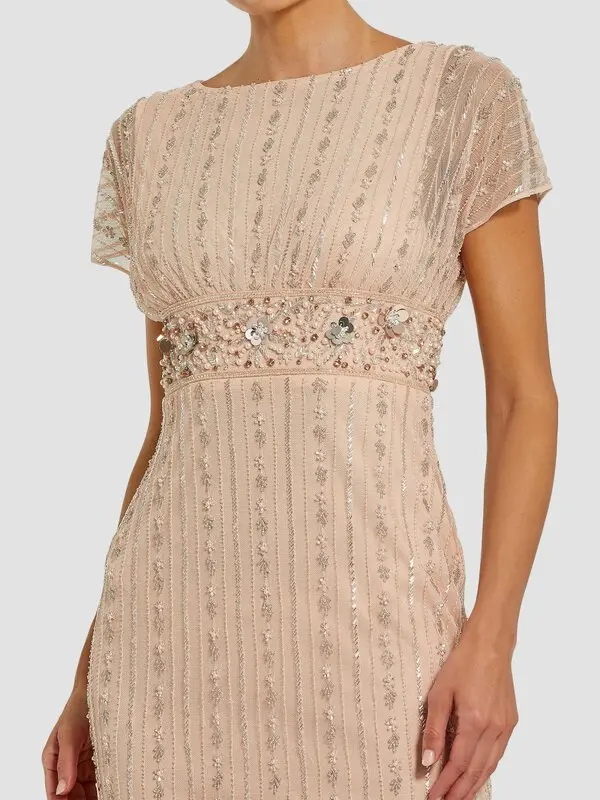 Mac Duggal Embellished Mesh Blouson Column Gown