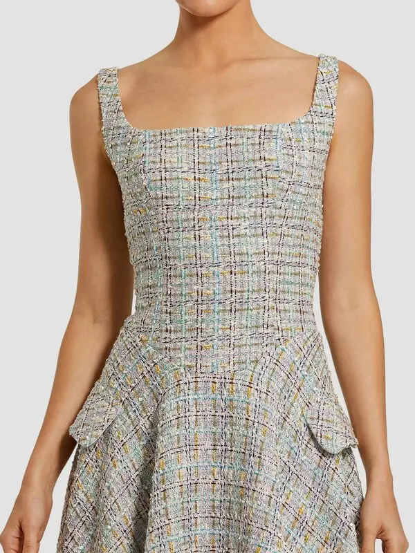 Mac Duggal Checked Tweed Midi-dress