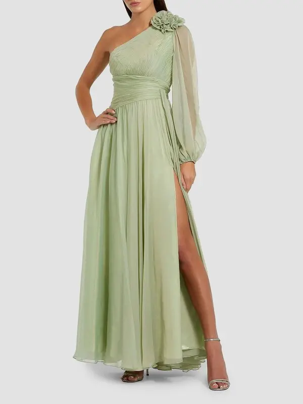 Mac Duggal Appliqué Chiffon One-sleeve Gown