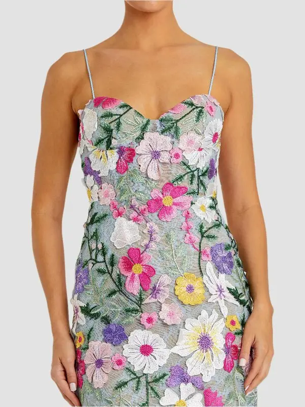 Mac Duggal Prom Floral Embroidered Bustier Gown - Sage Multi