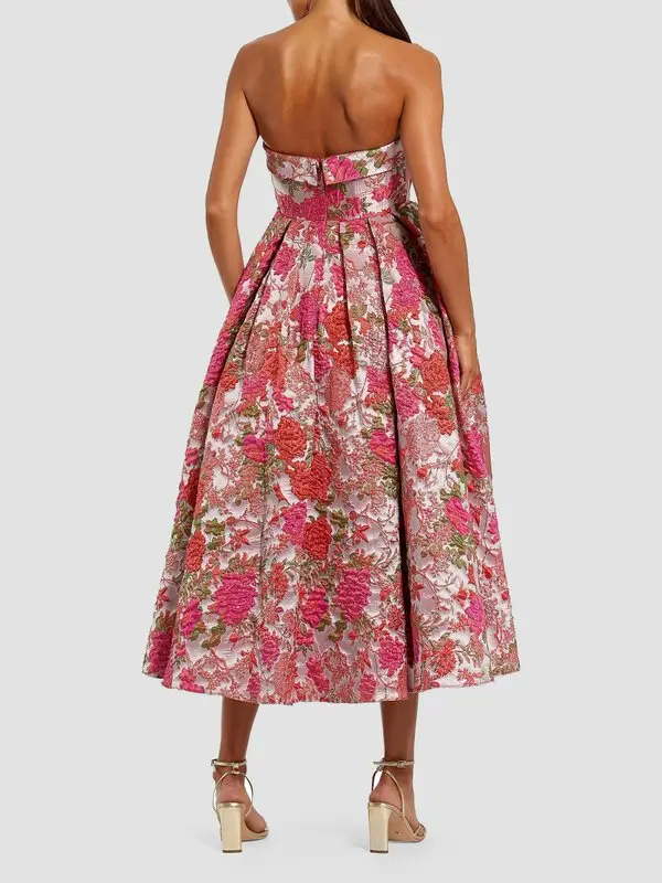 Mac Duggal Floral Brocade Fit-&-flare Strapless Midi-dress