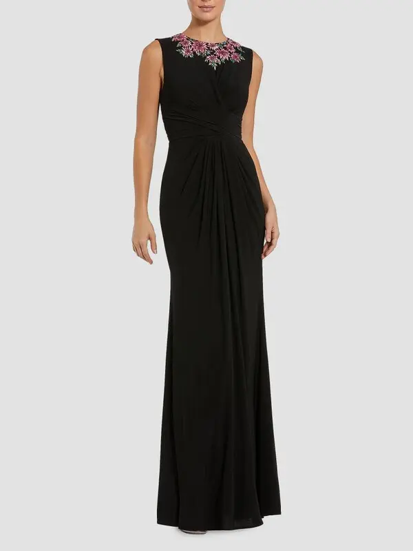 Mac Duggal Floral Embellished Twisted Jersey Gown
