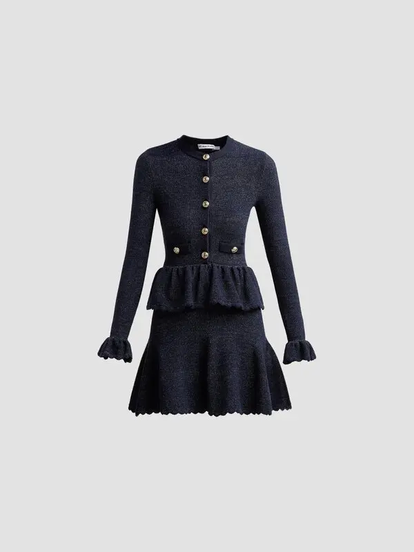 SELF-PORTRAIT Textured Knit Mini Dress - Navy