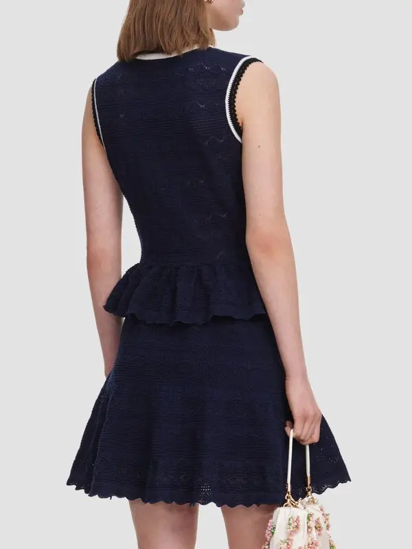 SELF-PORTRAIT Pointelle Knit Peplum Mini Dress