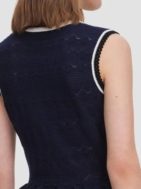 SELF-PORTRAIT Pointelle Knit Peplum Mini Dress