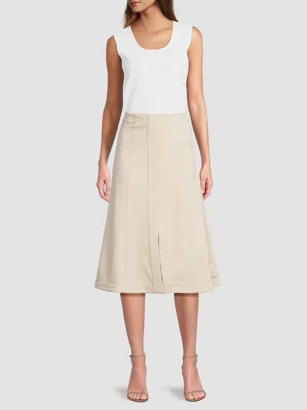 Misook A-line Front-slit Stretch Midi-skirt - Biscotti