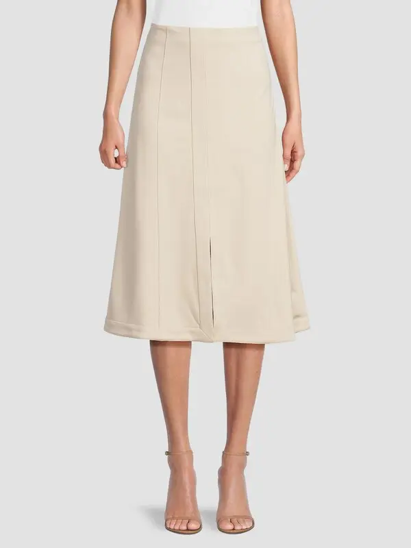 Misook A-line Front-slit Stretch Midi-skirt - Biscotti