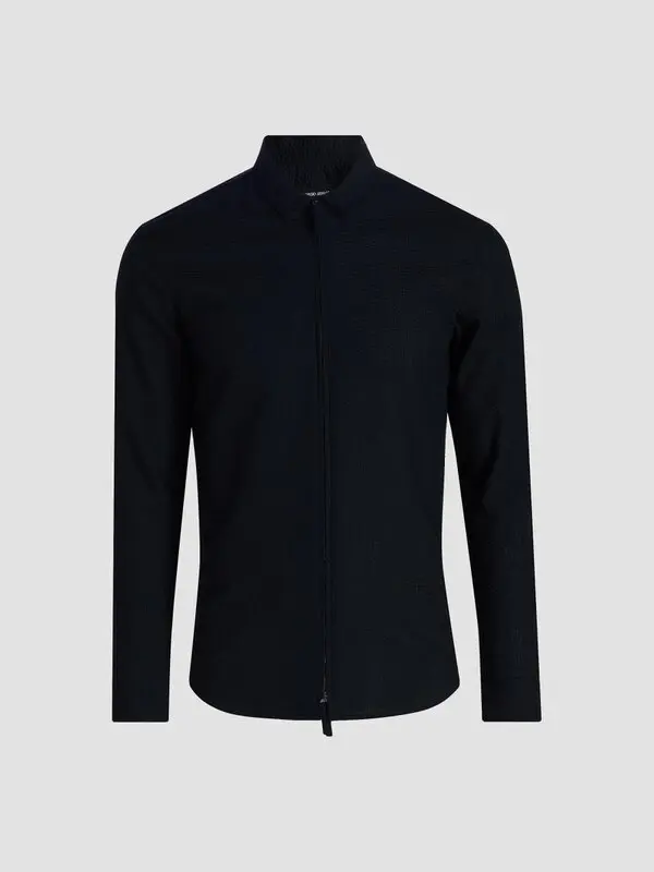 Giorgio Armani Solid Seerscucker Cotton Zip-front Shirt