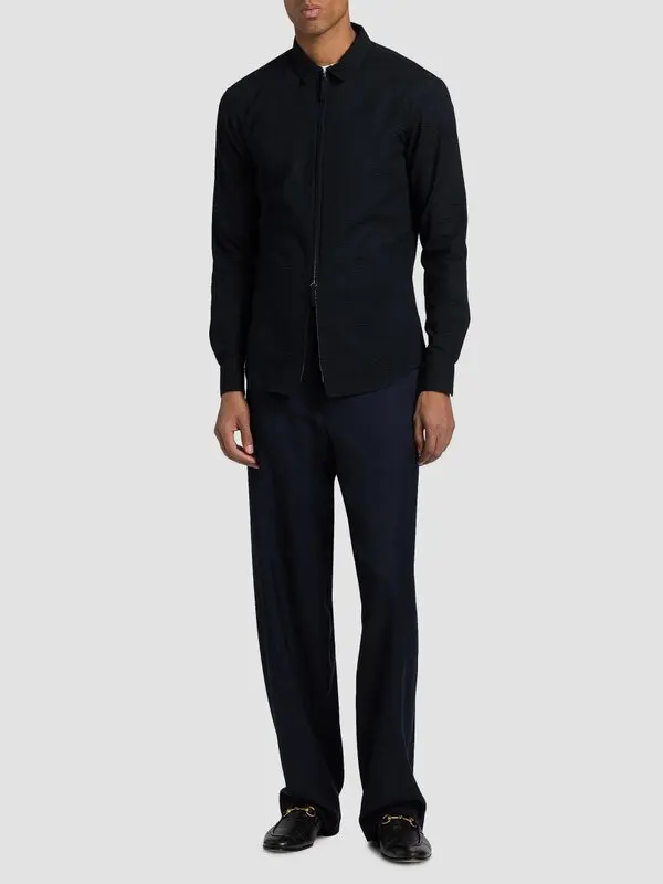 Giorgio Armani Solid Seerscucker Cotton Zip-front Shirt