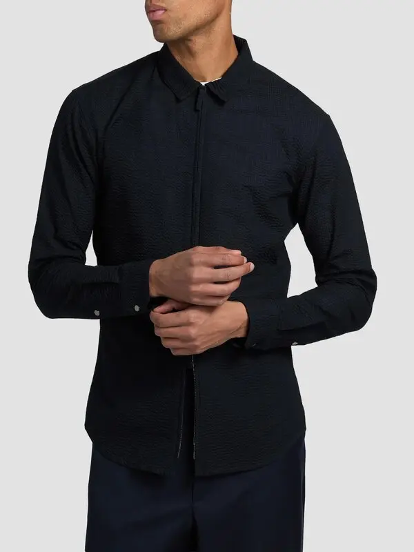 Giorgio Armani Solid Seerscucker Cotton Zip-front Shirt