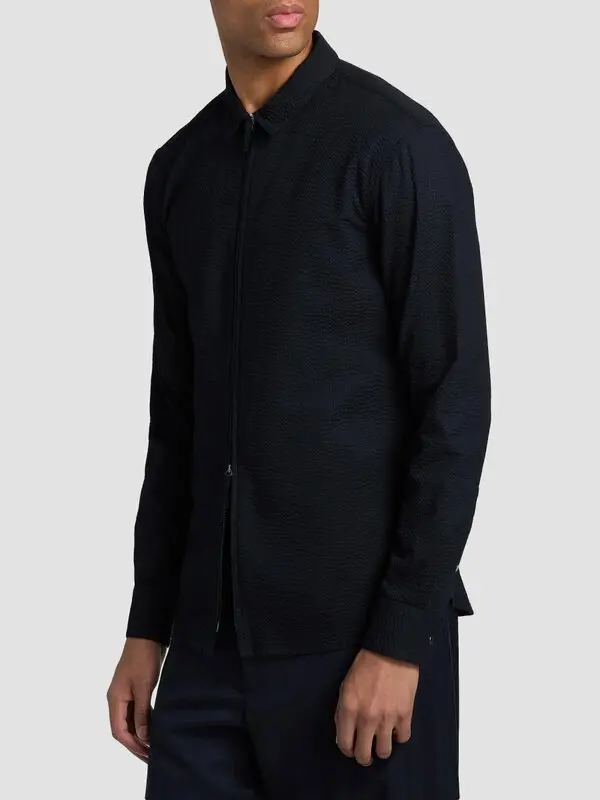 Giorgio Armani Solid Seerscucker Cotton Zip-front Shirt