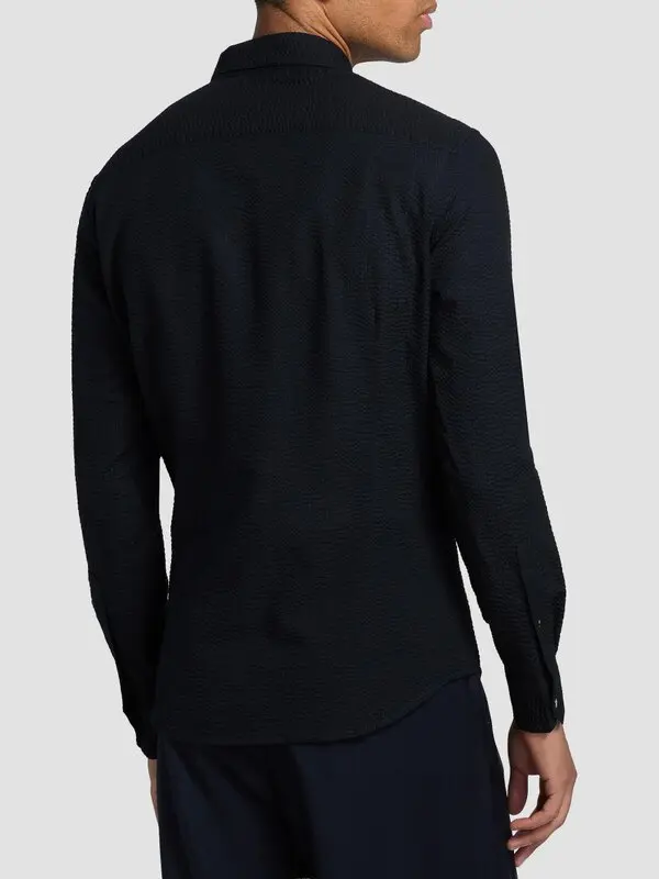 Giorgio Armani Solid Seerscucker Cotton Zip-front Shirt